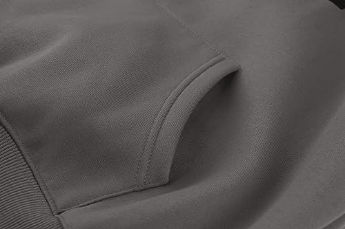 Lauweion Women Solid Basic Fleece Letter Loose Hoodie Sweatshirt Long Sleeve Kangaroo Pocket Drop Shoulder Pullovers Top Dark Grey