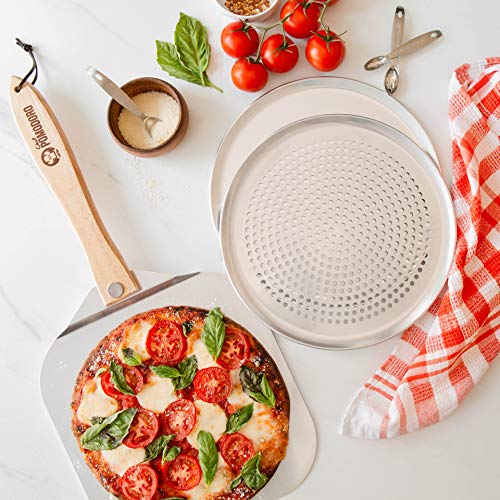 Chef Pomodoro Aluminum Metal Pizza Peel with Foldable Wood Handle for Easy Storage 12-Inch x 14-Inch, Gourmet Luxury Pizza Paddle for Baking Homemade Pizza Bread