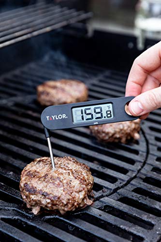 Taylor Instant Read Digital Meat Food Grill BBQ Cooking Kitchen Thermometer, Folding Probe, Black