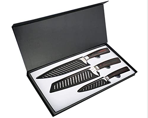 SANDEWILY Professional Kitchen Knives High Carbon Stainless Steel Chef Knife Set,3PCS Ultra Sharp Japanese Knife with Sheath,Ergonomic Pakkawood Handle Elegant Gift Box for Home or Restaurant