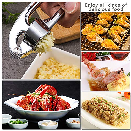 Garlic Press, Stainless Steel Garlic Press Tool with Cleaning Brush and Silicone Garlic Peeler 3 Pcs By Lechay