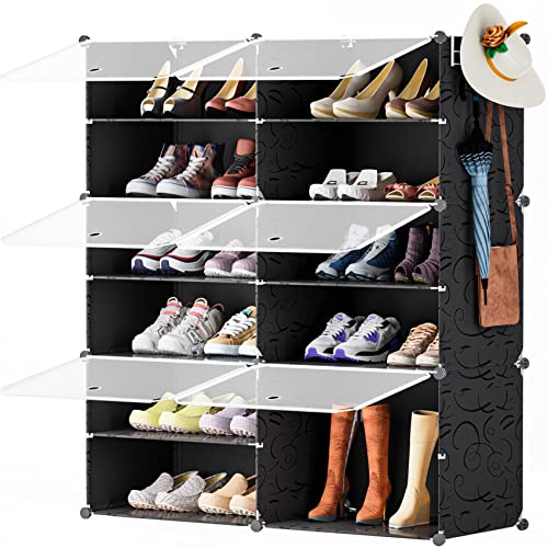 Neprock 20-Pack White Shoe Slots Organizer Bundle with 6 Tier Black Shoe Organizer