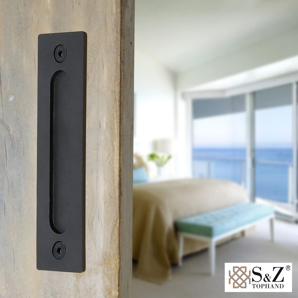 S&Z TOPHAND® 12 Inch Sliding Barn Door Handles Black Hardware, Set Black Powder Coated Finish Round Shape - Fit 1 3/8-1 3/4" Thickness Door Panel, Heavy Duty Solid Steel Gate (2, Black)