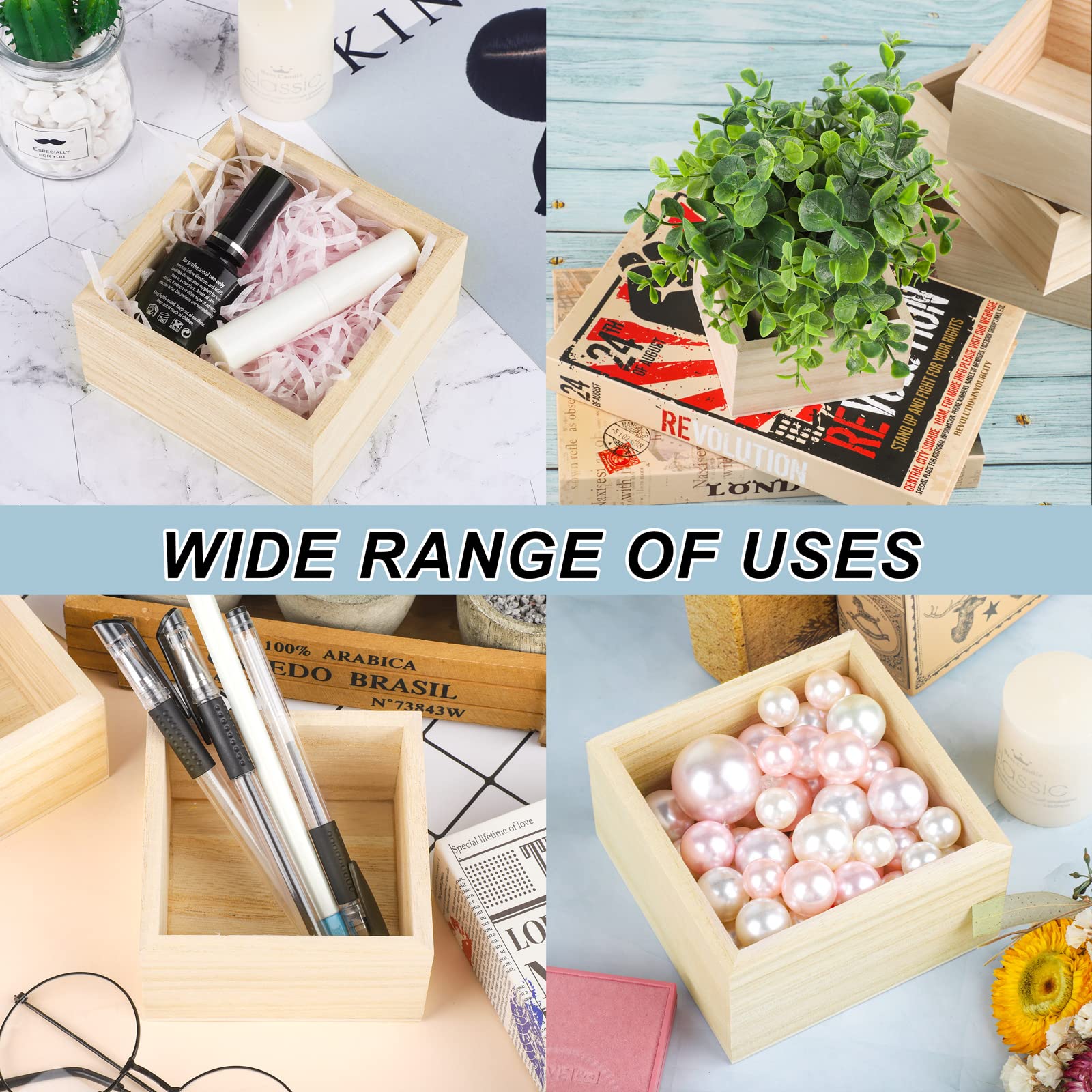 Aodaer 10 Pieces Wooden Box Unfinished Small Platane Wood Box 4 x 4 x 2.2 Inch Rustic Treasure Box Decorative Craft Organizer Storage Box for Crafts, Collectibles, Succulents, Desktop Drawer Decor