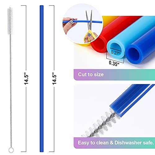 12 Pack, Extra Long 14.5 inch Reusable Silicone Straws for Large Water Bottle -Wine Bottle - 1 Gallon 128 75 64 OZ Tumbler - Flexible Drinking Straws for Extra Tall Cups - 2 Cleaning Brushes