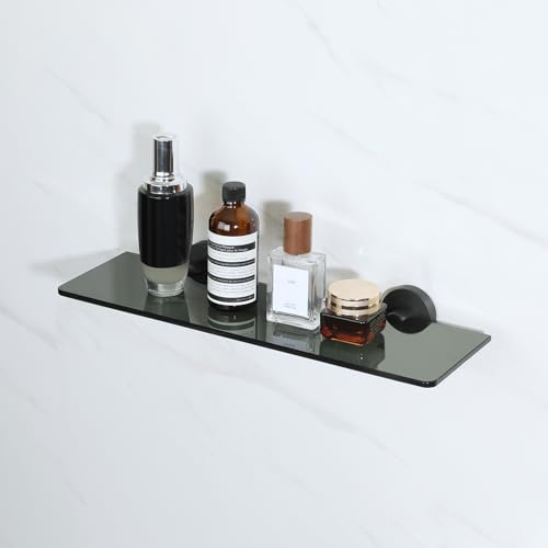 Alise Glass Shelf Bathroom Shelves Wall Mount,Floating Shelves for Bathroom,SUS304 Stainless Steel and Rectangular Tempered Glass Holder Rack Storage Organizer,Black Finish GDL5380-B