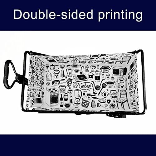 Collapsible Wagon Cart Set of Doodle Kitchen Tools on White Hand Drawn Cooking Icons Set Foldable Utility Wagon Large Capacity Garden Cart with Push Bar for Beach Camp Outdoor Shopping