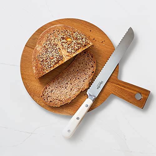 MARTHA STEWART Eastwalk 14 Piece High Carbon Stainless Steel Cutlery Knife Block Set w/ABS Triple Riveted Forged Handle Acacia Wood Block - Linen