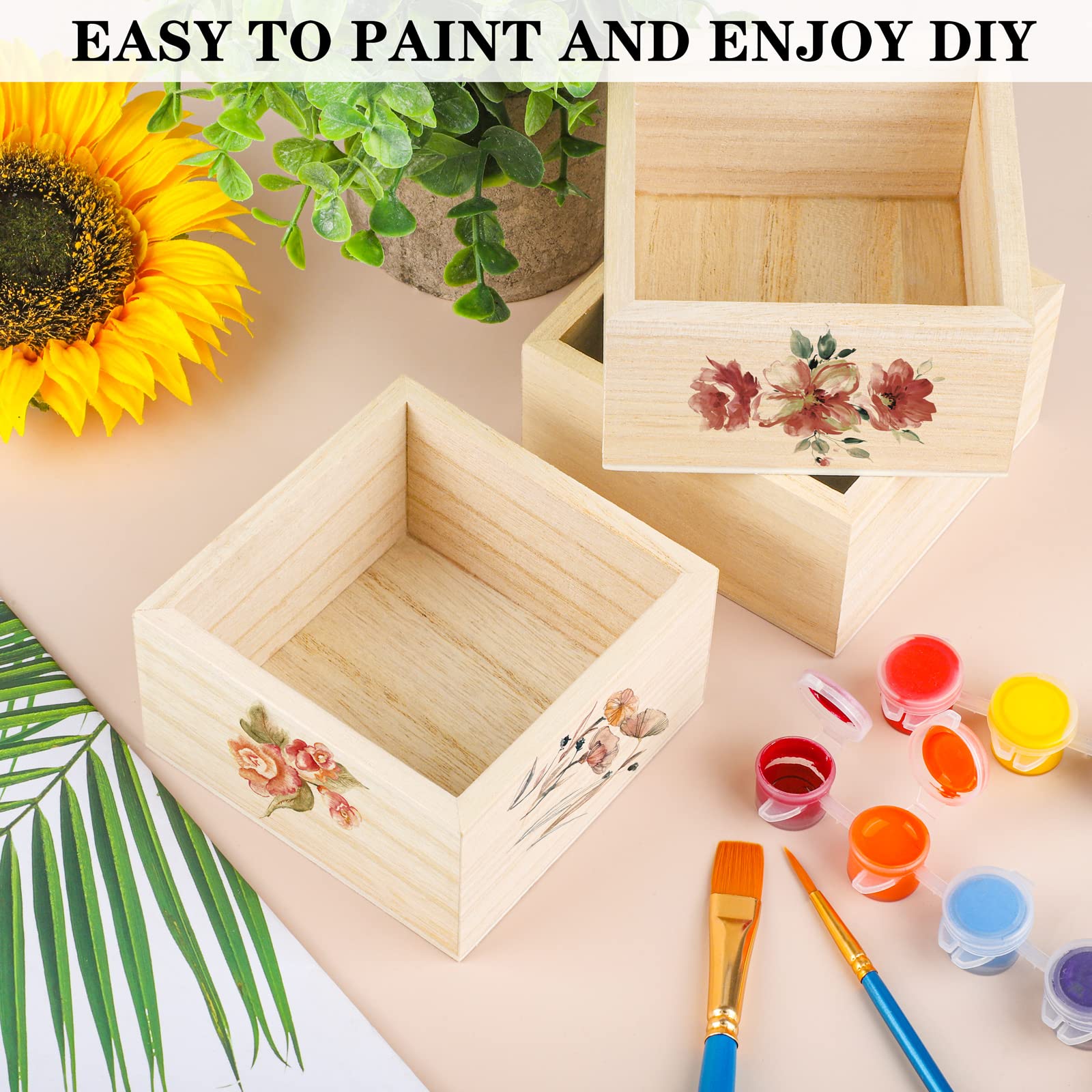 Aodaer 10 Pieces Wooden Box Unfinished Small Platane Wood Box 4 x 4 x 2.2 Inch Rustic Treasure Box Decorative Craft Organizer Storage Box for Crafts, Collectibles, Succulents, Desktop Drawer Decor
