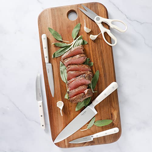 MARTHA STEWART Eastwalk 14 Piece High Carbon Stainless Steel Cutlery Knife Block Set w/ABS Triple Riveted Forged Handle Acacia Wood Block - Linen