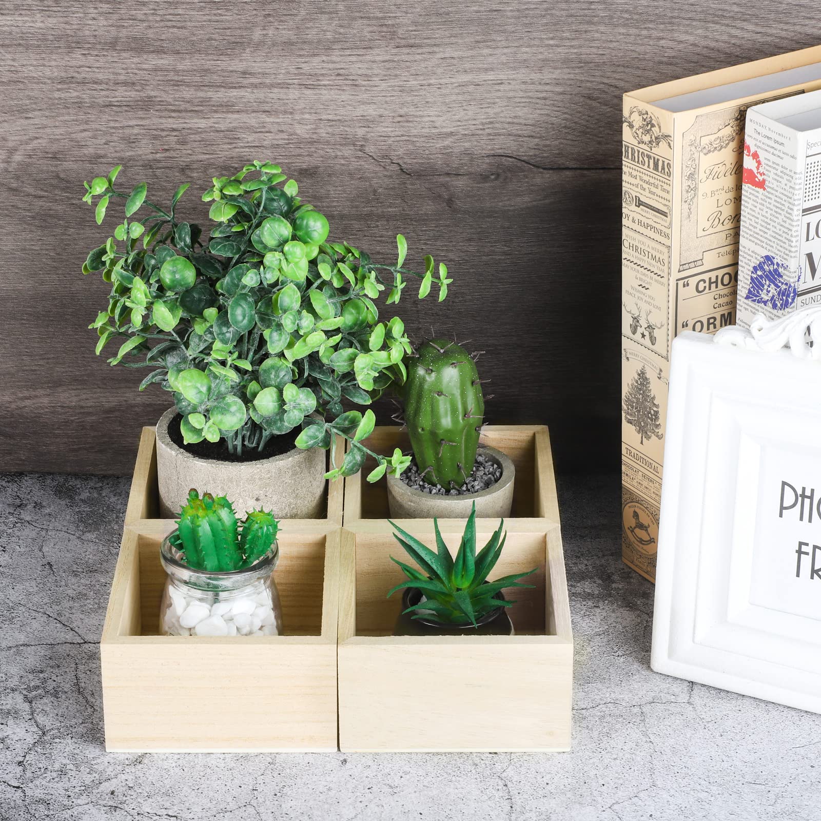 Aodaer 10 Pieces Wooden Box Unfinished Small Platane Wood Box 4 x 4 x 2.2 Inch Rustic Treasure Box Decorative Craft Organizer Storage Box for Crafts, Collectibles, Succulents, Desktop Drawer Decor