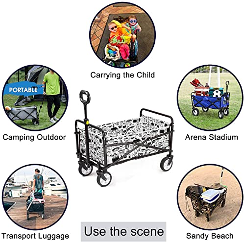 Collapsible Wagon Cart Set of Doodle Kitchen Tools on White Hand Drawn Cooking Icons Set Foldable Utility Wagon Large Capacity Garden Cart with Push Bar for Beach Camp Outdoor Shopping