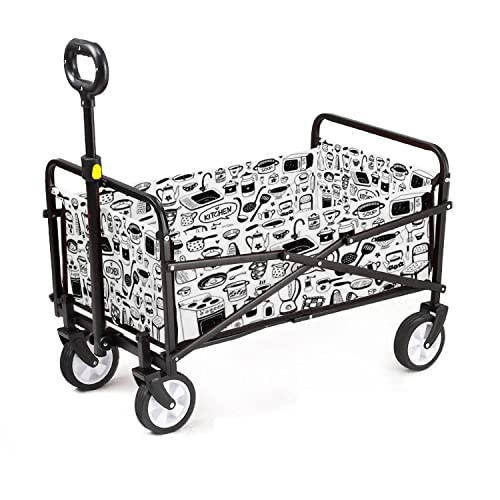 Collapsible Wagon Cart Set of Doodle Kitchen Tools on White Hand Drawn Cooking Icons Set Foldable Utility Wagon Large Capacity Garden Cart with Push Bar for Beach Camp Outdoor Shopping