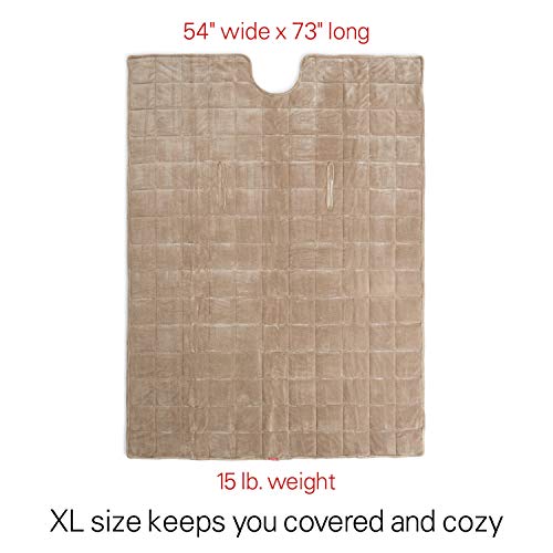 Sunbeam Extra Warm Weighted Blanket | 15 Pounds, Reversible Plush Velvet/Microfiber with Arm Slits and Neck Cutout, 54” x 73”, Mushroom