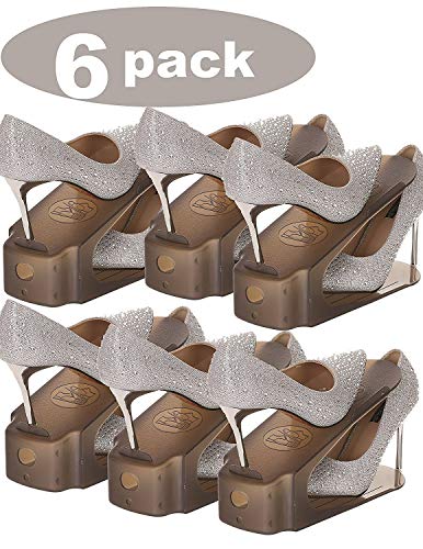 YBM HOME Double Shoe Storage Slots Organizer for Closet, Shoe Holder Space Saving Design, 6-Pack, 2165-6 Frosty Black