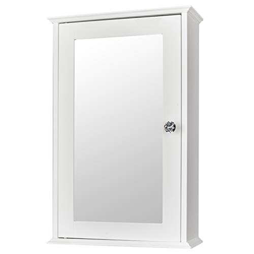 Road Ahead -Wall Mounted Wall Cabinet,One-Mirror Door Wall Cabinet, Medicine Cupboard, Bathroom Wall Cabinet, Over The Toilet Space Saver, Medicine Cabinet Adjustable Shelves, Cupboard (White)