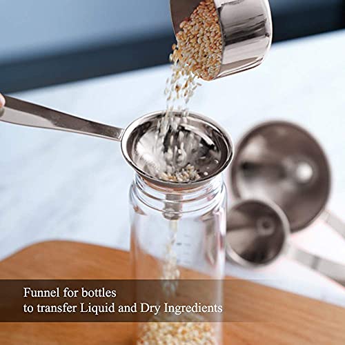 3 in 1 Metal Funnels for Filling Bottles Stainless Steel Small Kitchen Funnel Set for Transferring Essential Oils Liquid Fluid Spice Dry Ingredients Powder, Durable and Dishwash Safe