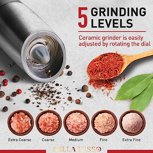 Gravity Electric Salt & Pepper Grinder Set - Adjustable Coarseness - Rechargeable Battery Powered - Refillable Glass Jars - Automatic Operation One Hand Spice Mill - Stainless Steel Kitchen Gadget