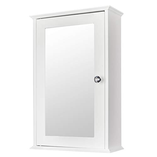 Road Ahead -Wall Mounted Wall Cabinet,One-Mirror Door Wall Cabinet, Medicine Cupboard, Bathroom Wall Cabinet, Over The Toilet Space Saver, Medicine Cabinet Adjustable Shelves, Cupboard (White)