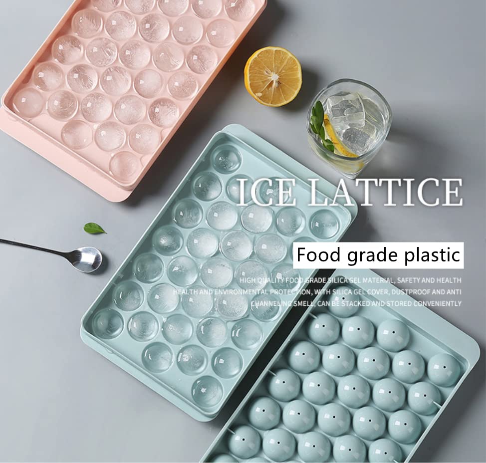 NUOYANG Round Ice Cube Tray with Lid, Ice Ball Maker Mold for Freezer with Container Mini Circle, Ice Cube Tray Making, 33PCS Sphere Ice Chilling Cocktail Whiskey Tea Coffee