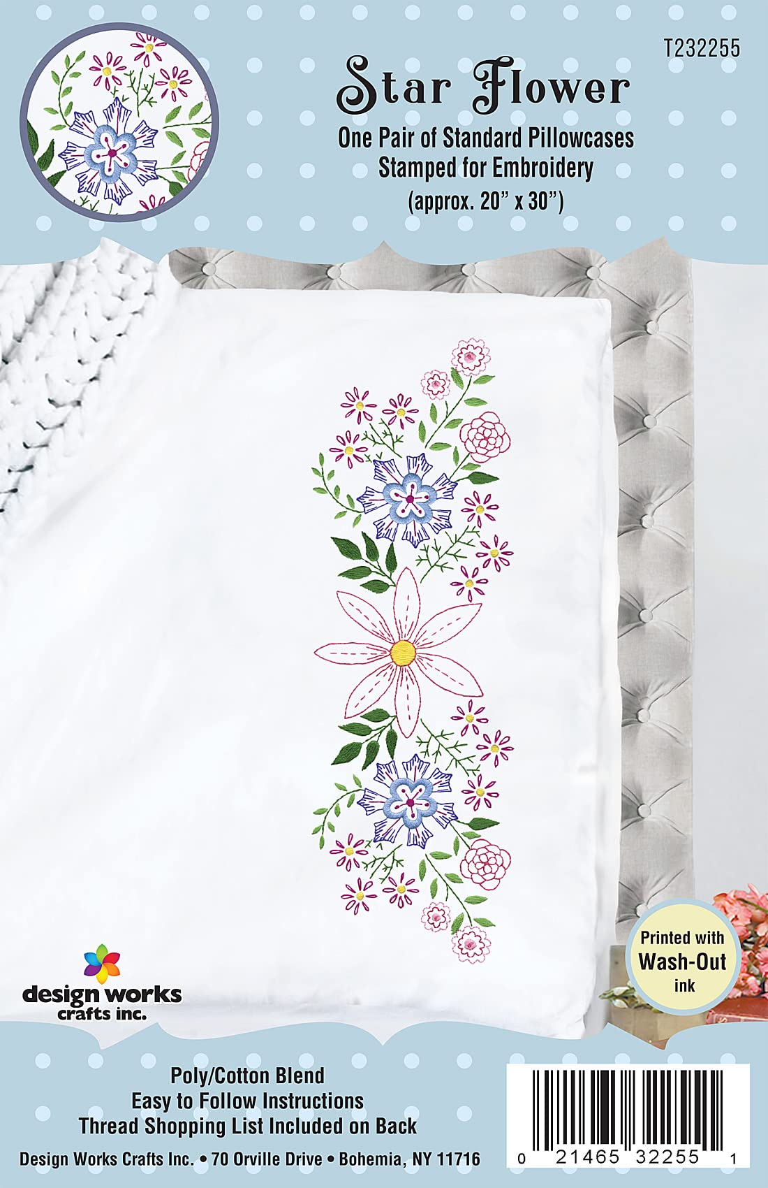 Tobin Star Flowers Stamped for Embroidery Pillowcases
