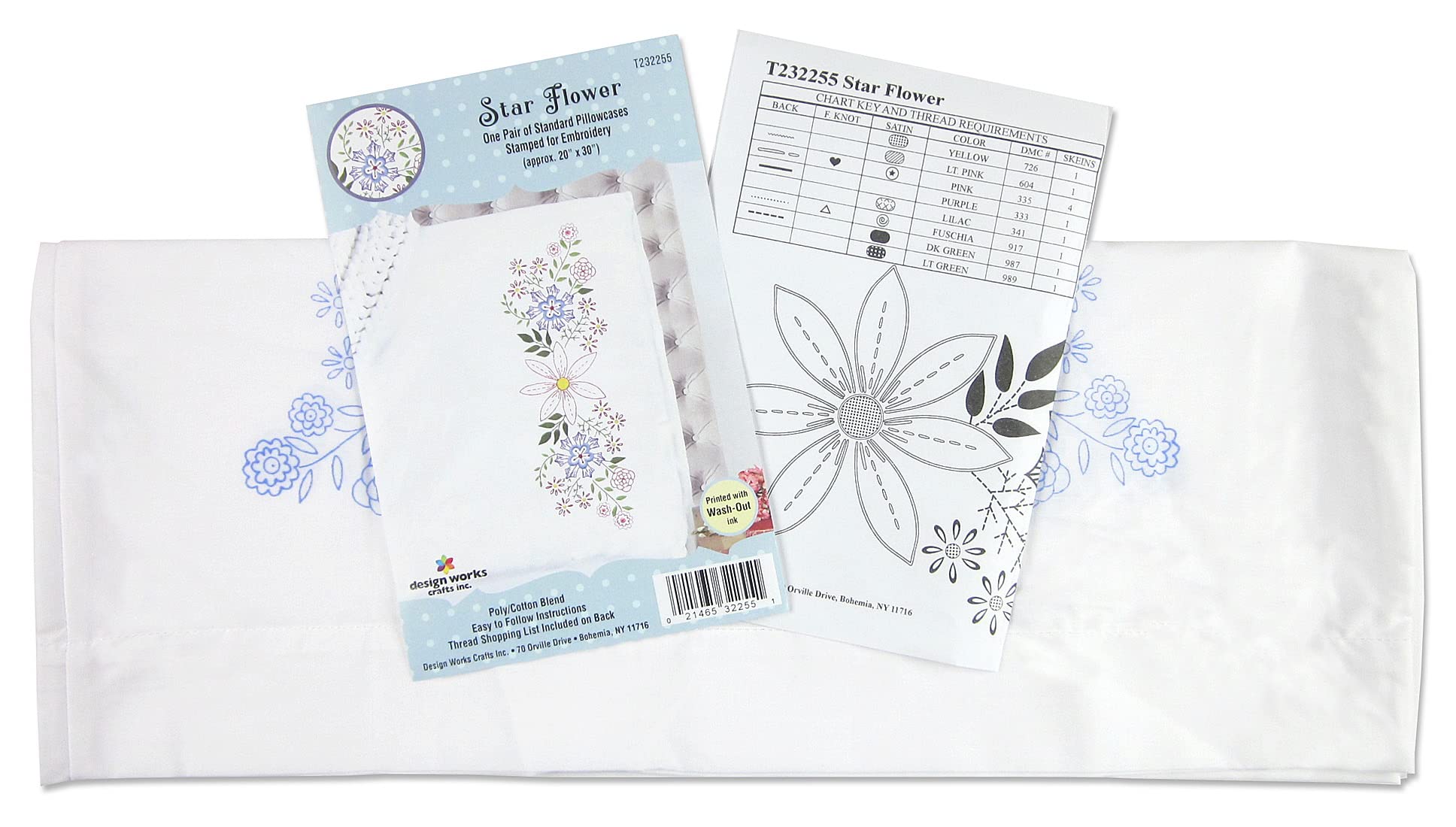 Tobin Star Flowers Stamped for Embroidery Pillowcases