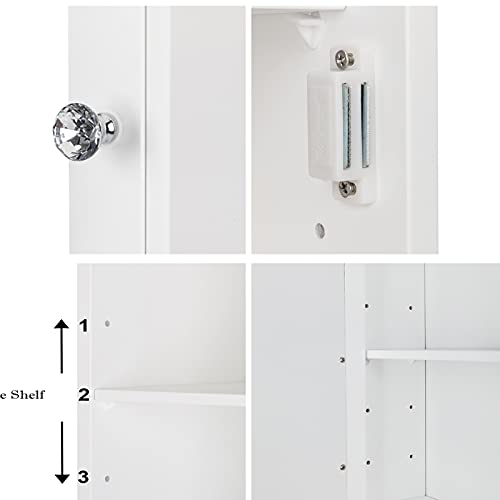Road Ahead -Wall Mounted Wall Cabinet,One-Mirror Door Wall Cabinet, Medicine Cupboard, Bathroom Wall Cabinet, Over The Toilet Space Saver, Medicine Cabinet Adjustable Shelves, Cupboard (White)
