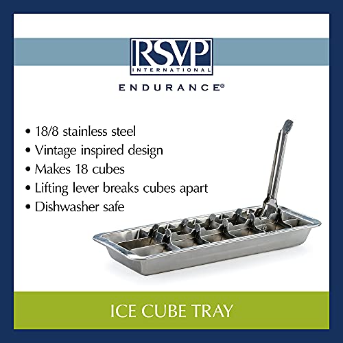 RSVP International Endurance® Vintage Inspired Ice Cube Tray, 11" | Retro Design for Bars & Kitchens | Levers Remove Cubes | Heavy Duty Stainless Steel | Dishwasher Safe