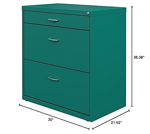 Space Solutions 30" W Metal 3 Drawer Home Office Lateral File Cabinet Teal, Fully Assembled