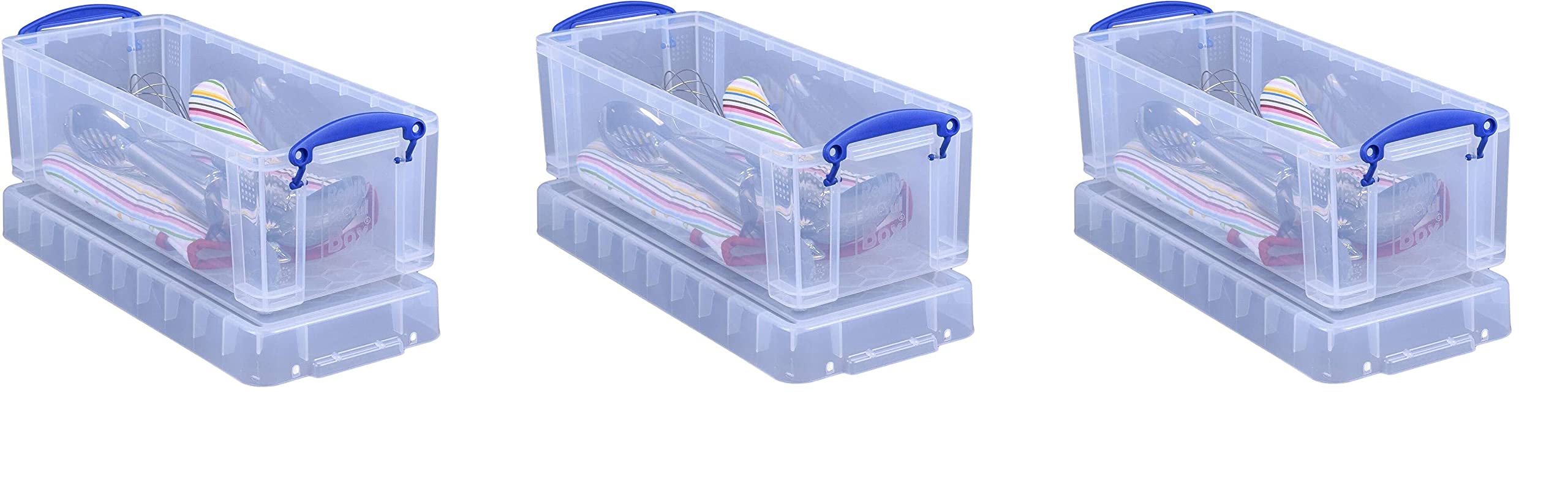 Really Useful Box Plastic Storage Box, 6.5 Liters, 17 1/2" x 7" x 6 1/4", Clear (3)