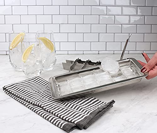 RSVP International Endurance® Vintage Inspired Ice Cube Tray, 11" | Retro Design for Bars & Kitchens | Levers Remove Cubes | Heavy Duty Stainless Steel | Dishwasher Safe