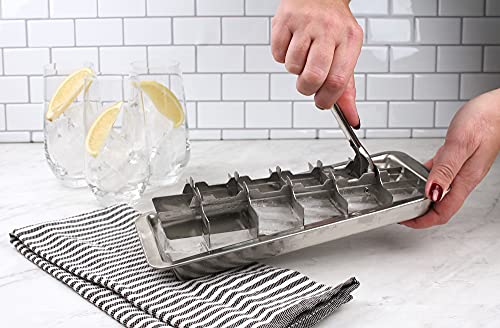 RSVP International Endurance® Vintage Inspired Ice Cube Tray, 11" | Retro Design for Bars & Kitchens | Levers Remove Cubes | Heavy Duty Stainless Steel | Dishwasher Safe