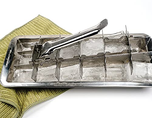 RSVP International Endurance® Vintage Inspired Ice Cube Tray, 11" | Retro Design for Bars & Kitchens | Levers Remove Cubes | Heavy Duty Stainless Steel | Dishwasher Safe