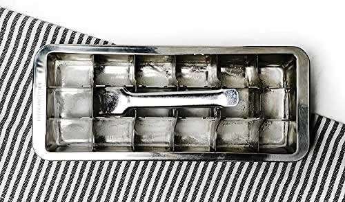 RSVP International Endurance® Vintage Inspired Ice Cube Tray, 11" | Retro Design for Bars & Kitchens | Levers Remove Cubes | Heavy Duty Stainless Steel | Dishwasher Safe