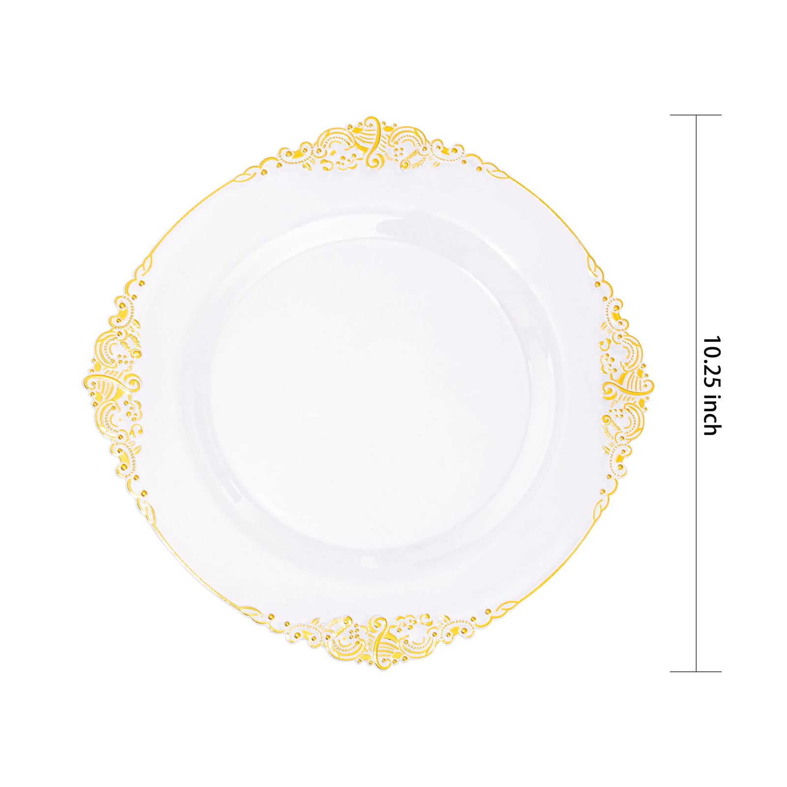 Morejoy 100 Pieces Gold Plastic Plates - Clear Gold Disposable Plates - 10.25inch Clear Plastic Dinner Plates With Gold Rim for Weddings & Parties & Shower