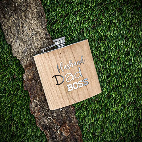 Spruchreif | Engraved Stainless Steel Flask | Wooden Flask | Alcohol Flask | Father's Day Gift | Best Dad | Funny Gift Dad | Husband Dad Boss
