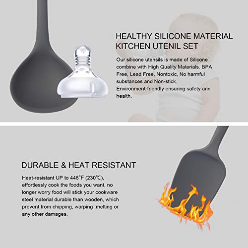 Cooking Utensils Set,15 Piece Silicone Kitchen Utensil Set,Non-Stick Silicone Cooking Utensils,Heat Resistant 446°F Cookware Utensil Set,Kitchen Utensils Set with Holder(Non Toxic)