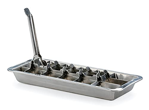 RSVP International Endurance® Vintage Inspired Ice Cube Tray, 11" | Retro Design for Bars & Kitchens | Levers Remove Cubes | Heavy Duty Stainless Steel | Dishwasher Safe