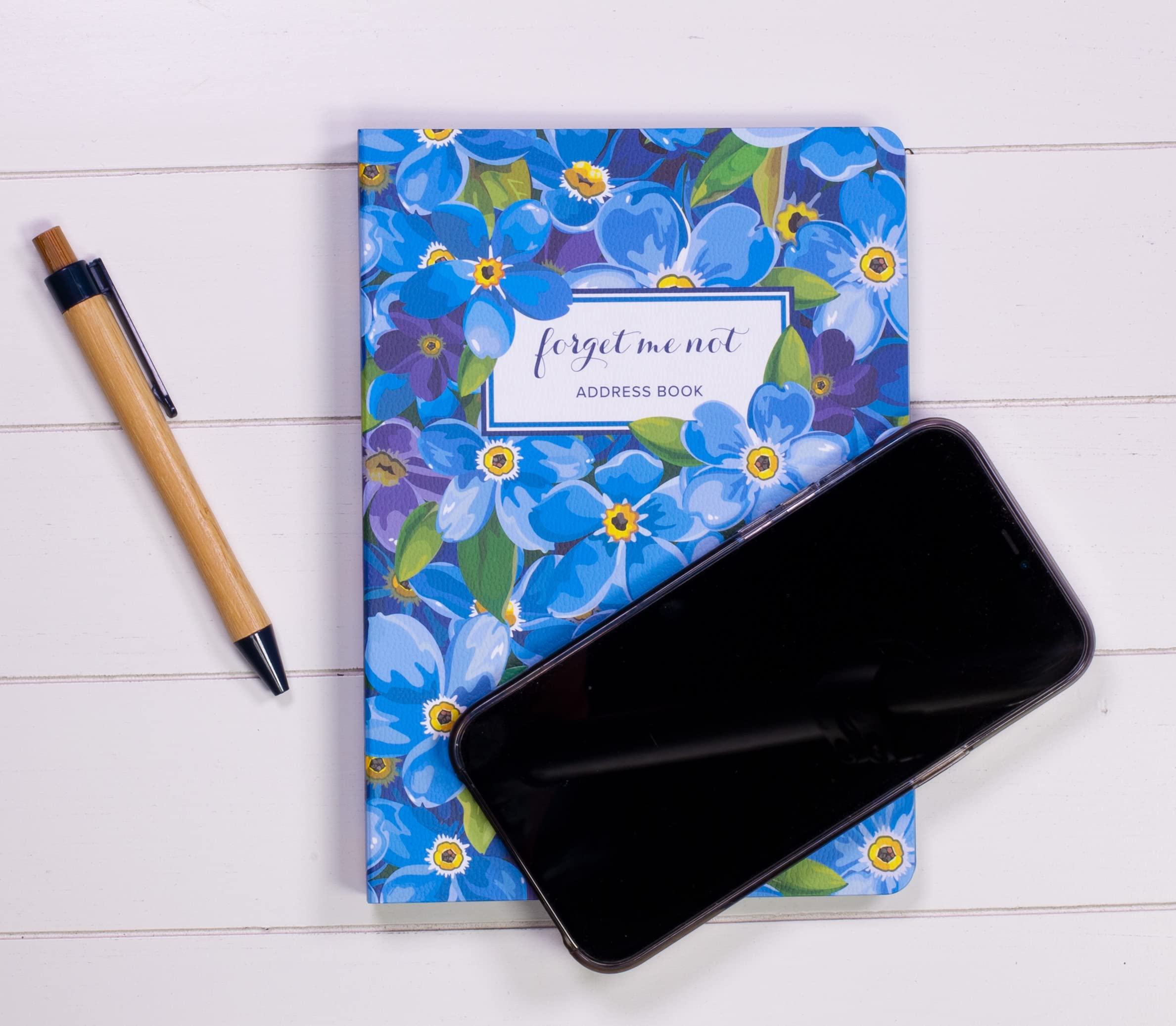 Steel Mill & Co Address Book with Alphabetical Tabs, Spiral Bound Contact Book, Blue Floral Personal Organizer, 8 x 6, Forget Me Not