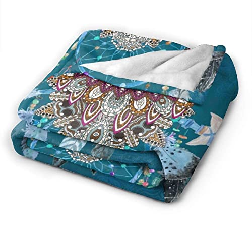 Throw Blanket Super Soft Comfy Micro Fleece Fuzzy Blanket Decorative Blanket for Bed Couch Chair Living Room Bohemian Owl Dream Catcher(50"×40")