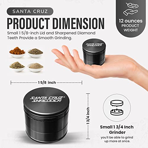 Santa Cruz Shredder Herb Grinder 3 Piece Medium 2 1/8" Superior Grip and Aluminium (Black)