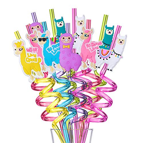 24 LLama Straws Party Favors for LLama Birthday Party Supplies with 2 Cleaning Brush