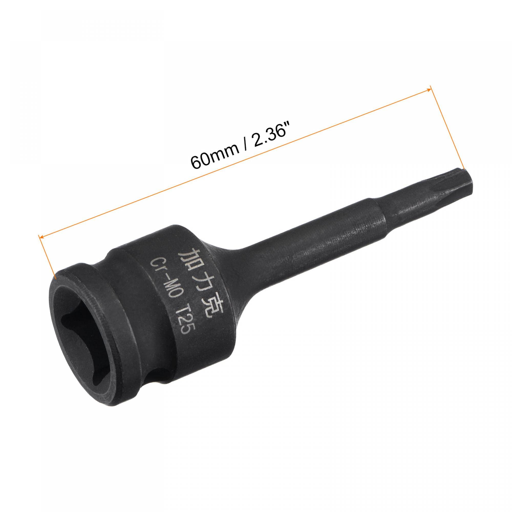 uxcell T25 Impact Torx Bit Socket, 3/8" Square Drive 60mm Length CR-MO Metric Sizes
