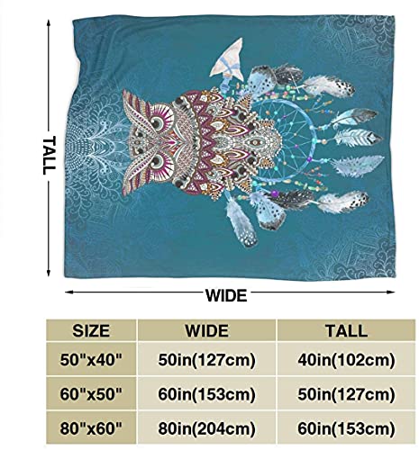 Throw Blanket Super Soft Comfy Micro Fleece Fuzzy Blanket Decorative Blanket for Bed Couch Chair Living Room Bohemian Owl Dream Catcher(50"×40")