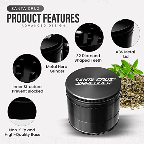 Santa Cruz Shredder Herb Grinder 3 Piece Medium 2 1/8" Superior Grip and Aluminium (Black)