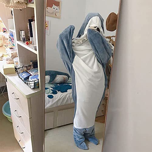 Shark Blanket, Shark Wearable Blanket Adult, Shark Blanket Super Soft Cozy Flannel Hoodie (Large(74.8 * 35.43IN))