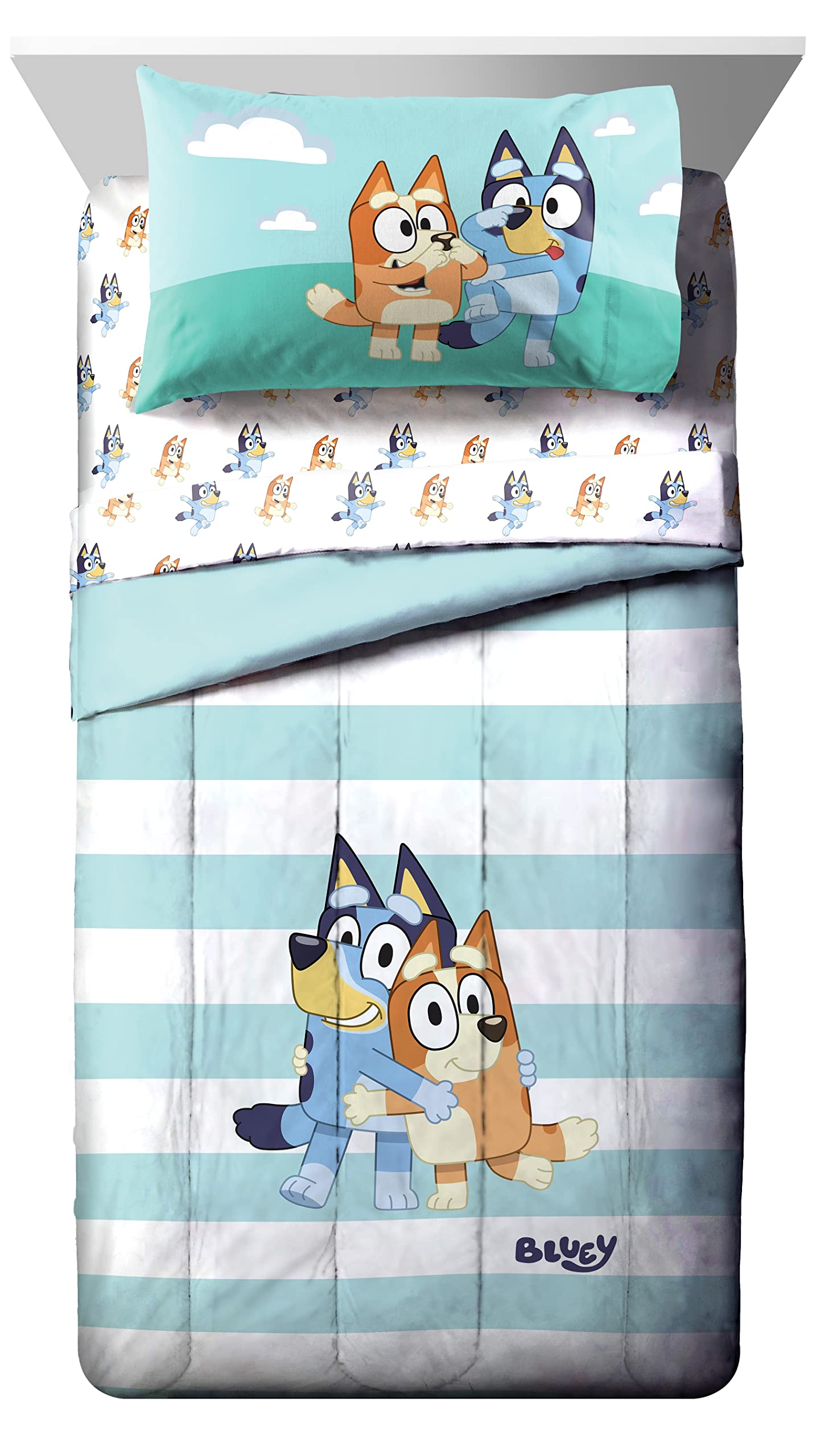 Jay Franco Bluey & Bingo 7 Piece Full Size Bed Set - Includes Comforter & Sheet Set - Super Soft Kids Bedding Fade Resistant Microfiber (Official Bluey Product)