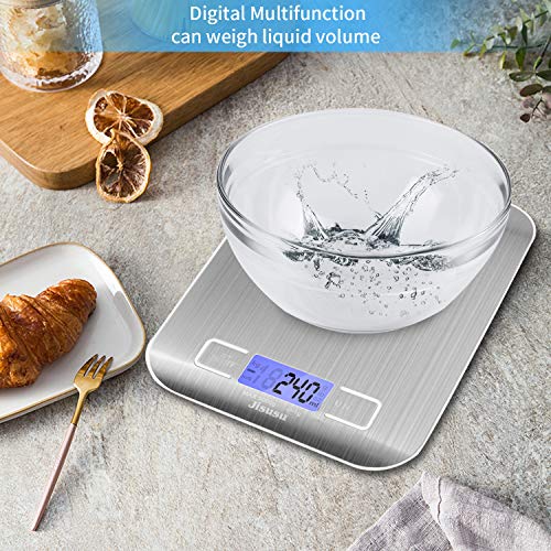 Digital Kitchen Scale Food Scale,USB Kitchen Scale,Food Scale 0.04oz/1g Increment,11 lb/5 kg,Backlit LCD Display Function(Batteries Included AAAX2) Silver