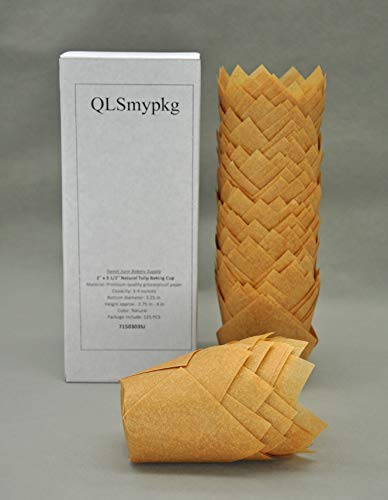 QLSmypkg Large Muffin Greaseproof paper Baking cupcake cups, 2-1/4" x 4" Natural Tulip Baking Cup Case of 125 pcs (Large size) (125)