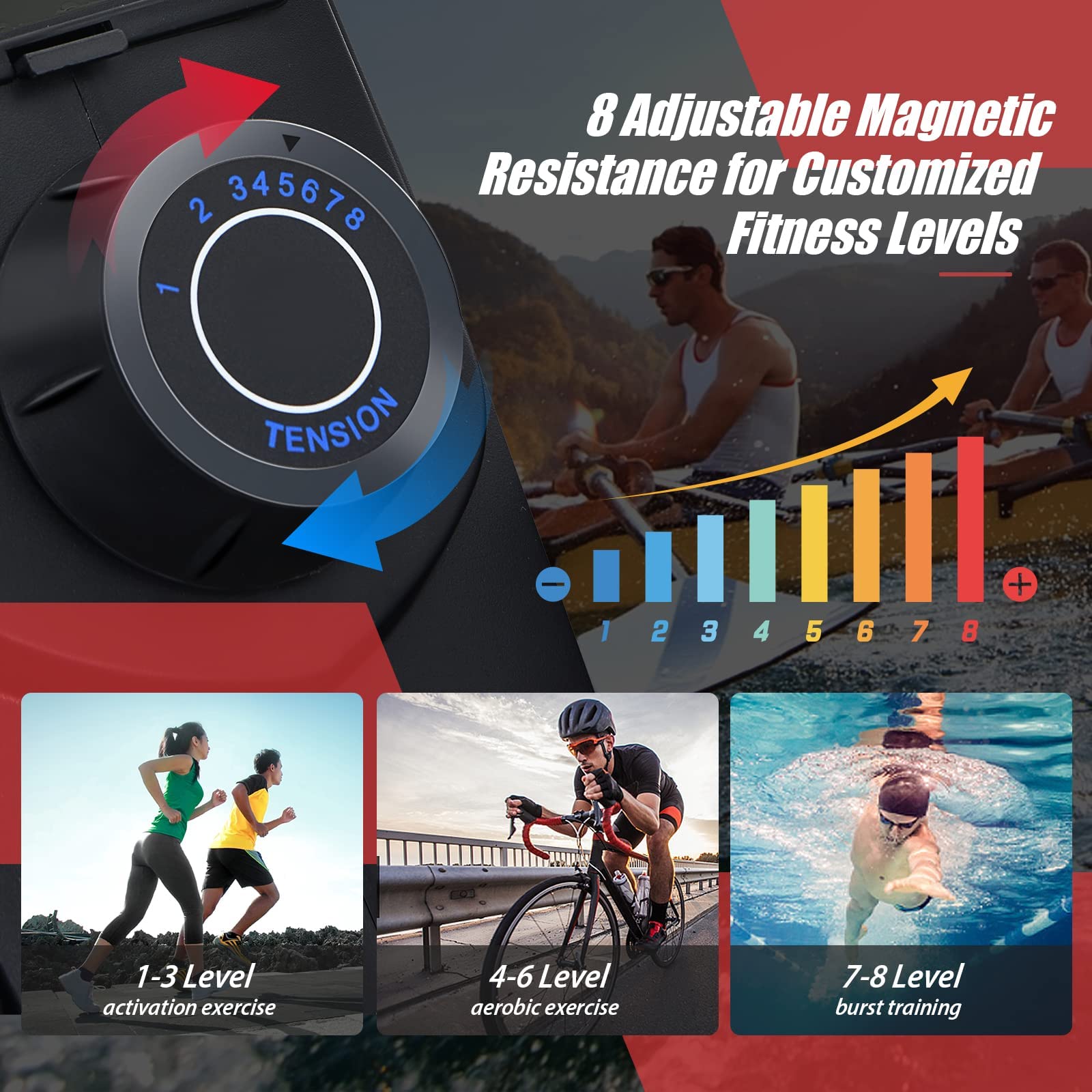 Goplus Foldable Magnetic Rowing Machine, Exercise Rower with LCD Monitor, 8 Level Adjustable Resistance, Device Holder, Transport Wheels, Full Body Exercise for Home Office Gym